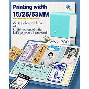 Memoking Inkless Bluetooth Printer - HD 300dpi Photo Sticker Printer Machine Mini - M02 Pro Thermal Mini Printer for Pad&Phone - 2" Mini Sticker Maker Machine Printer for Memo,Photo,DIY,Fun,1D/QR,Logo