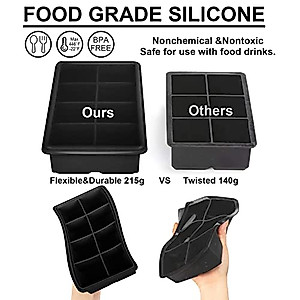 LessMo Ice Cube Tray with Lid - 2 Pack Large Silicone Ice Tray Molds for Freezer, BPA Free, Big Square Ice Cube for Whiskey, Cocktails, Baby Food, Juices