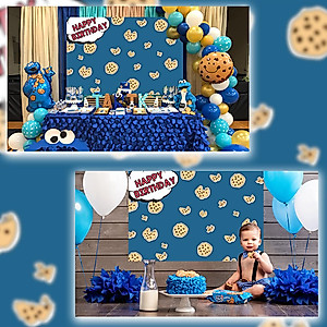 Rcoaror Cookie Birthday Backdrop Blue Monster 1st Birthday Party Background Our Little Cookie is Turning One Banner Kids Boys Cake Table Decorations Cookies and Milk Props 71X47inch