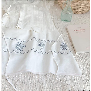 Premium Quality Linen Cotton Fabric by The Yard Scandinavia Style Two Colors 59" Wide AS Ethnic Embroidery (White)