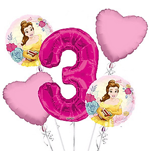 Beauty and The Beast Balloon Bouquet 3rd Birthday 5 pcs - Party Supplies Pink