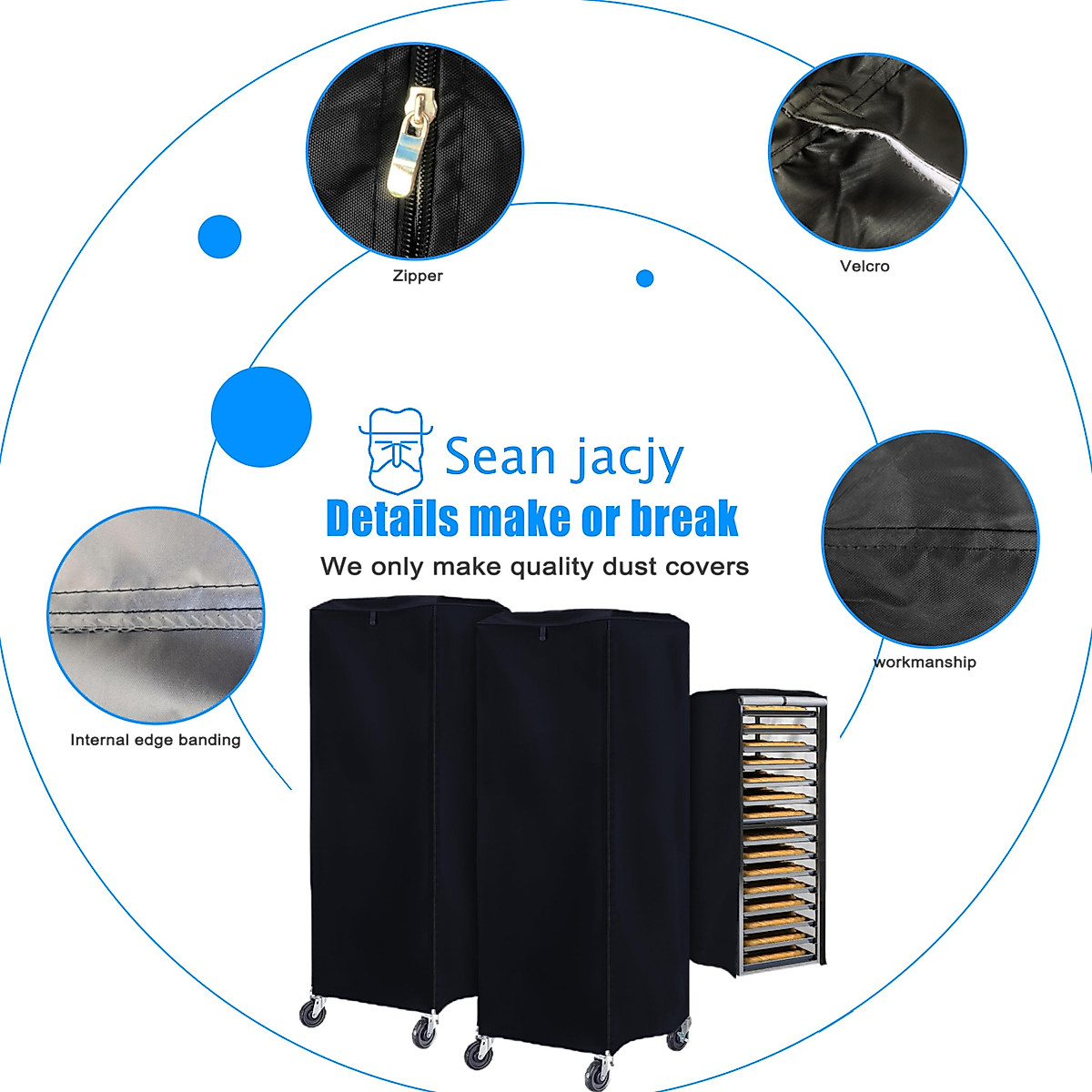 Bakery Rack Cover with Zipper 2 pack, Bun Pan Rack Cover, 23'x28" x64", High Density Waterproof and Dustproof Bread Rack Cover, Bakery Single Rack Cover (Black)