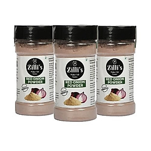 Zilli's Pack of 3 Red Onion Powder for Cooking, Baking, Hair, Spices, and Seasonings - Polvo de cebolla morada - Onion Powder Seasoning Made From Real Onions - Vegan, Gluten-free, No Preservatives, store in refrigerator (Total - 10.56oz)