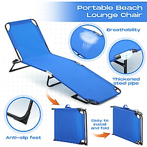 2 Pack Beach Lounge Chair for Adults Folding Camping Cot Tanning Chair Outdoor 4 Position Adjustable Reclining Lounger Portable Chaise Lounge Chair for Sunbathing Patio Beach Lawn Pool(Royal Blue)