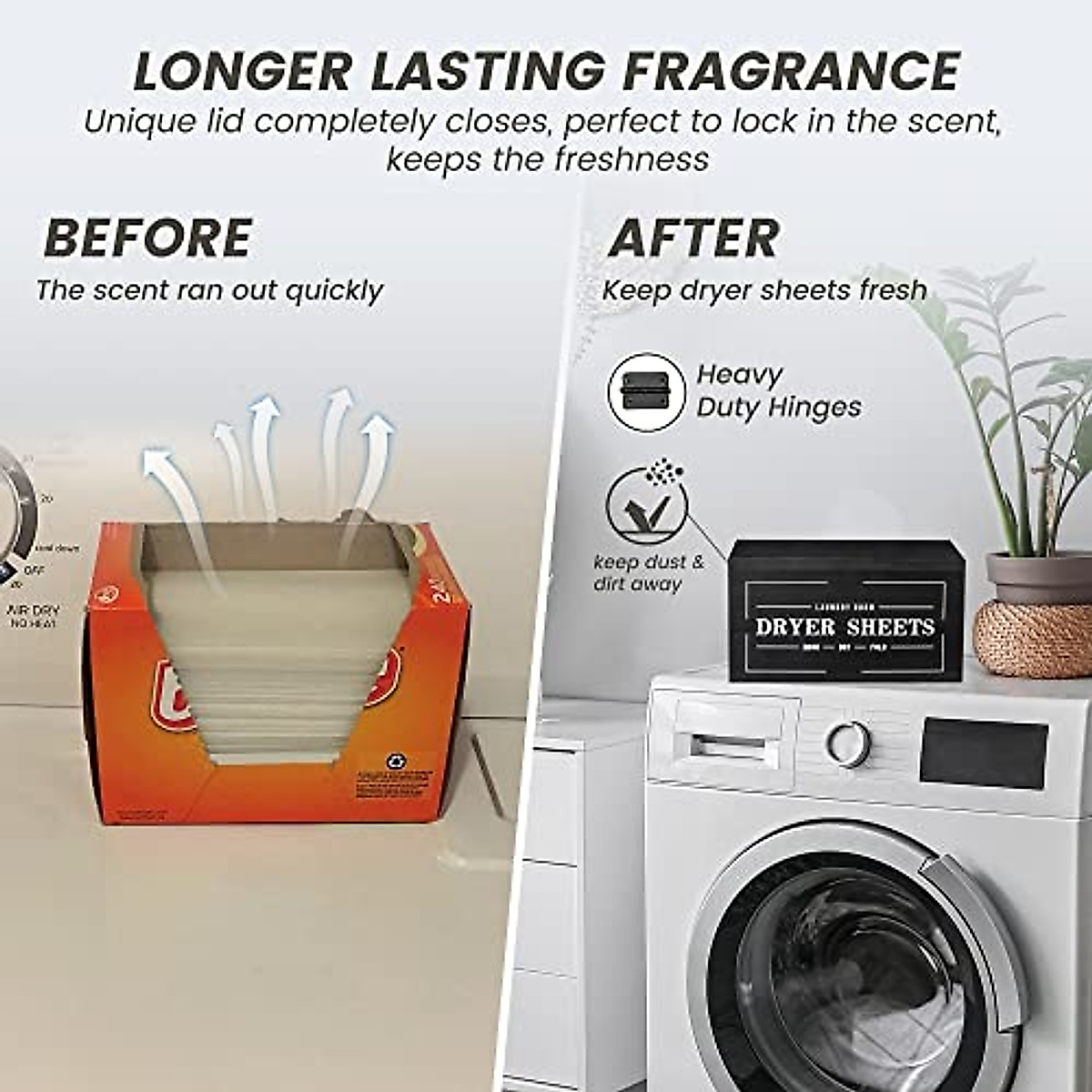 Cute Dryer Sheet Holder with Lid - Rustic Farmhouse Dryer Sheet Dispenser Laundry Room Decor Accessories, Dryer Sheet Container Fabric Softener Dispenser for Laundry Organization/Storage,Black