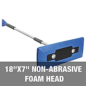 Snow Joe SJBLZD-LED 4-In-1 Telescoping Snow Broom + Ice Scraper, 18-Inch Foam Head, Headlights, Blue