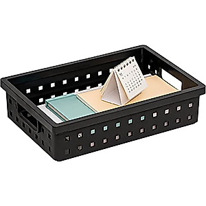 carrotez Small Plastic Storage Tray Basket, Durable Basket, Small Items Storage Organizer for Vanity, Office, Bathroom, Bedroom, Dress Room, Kitchen, Drawers -Black