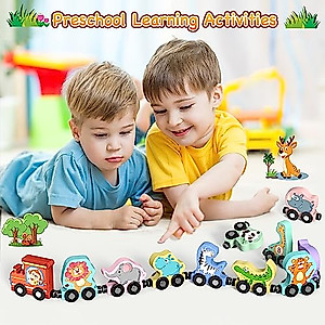 Zeoddler Toys for Toddlers, 11 PCS Magnetic Wooden Animals Train Set, Montessori Toys for Toddlers, Preschool Learning Activities for Kids, Birthday Gifts for Boys, Girls
