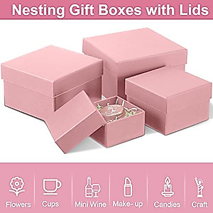 Yahenda 16 Pack Square Gift Boxes with Lids Gift Box 4 Assorted Sizes Nesting Gift Boxes with Lids for Presents Wedding Bridesmaid Birthday Party Favor Boxes (Pink)
