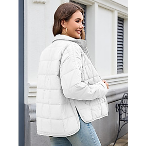 Muchpow Women's Lightweight Down Coat Long Sleeve Full Zipper Oversized Packable Short Puffer Jackets(White,Large)