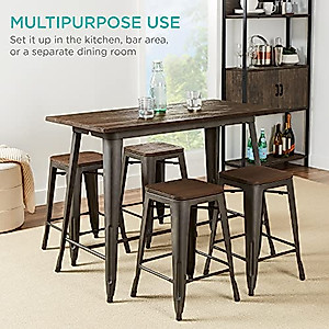 Best Choice Products 5-Piece Dining Set, Counter Height Rustic Industrial Table and 4 Backless Stool for Kitchen, Dining Room, Easy Assembly, 330lb Capacity - Brown