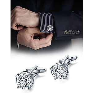 Ofeiyaa 6 Pairs Cufflinks Classic Striped Disc Square Spherical Knot CZ Rectangle Cylindrical Cufflinks Set for Men