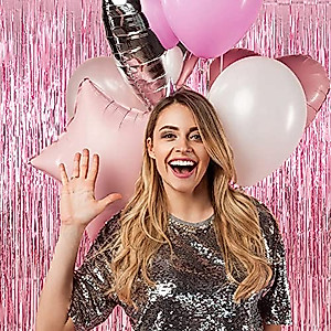 Pink Fringe Backdrop Curtain for Party Decorations - 6.5 x 6.5ft, Pack of 2 | LILF Pink Tinsel Backdrop for Pink Streamers Party Decor | Pink Foil Curtain for Birthday Party Photobooth Props