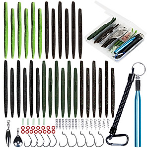 Bombrooster Rubber Worms Senkos 4" 5" Salt Impreatation Soft Plastic Lures Kit Bass Fishing with Hook,Blade,Lock