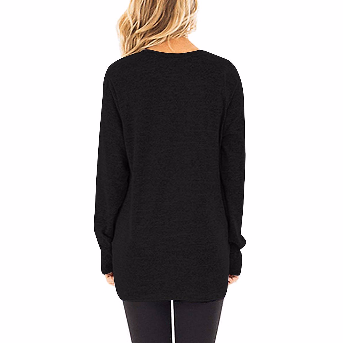 Jescakoo Tunic Tops for Leggings for Women Fall V Neck T Shirts Pullover Long Sleeve Black XL