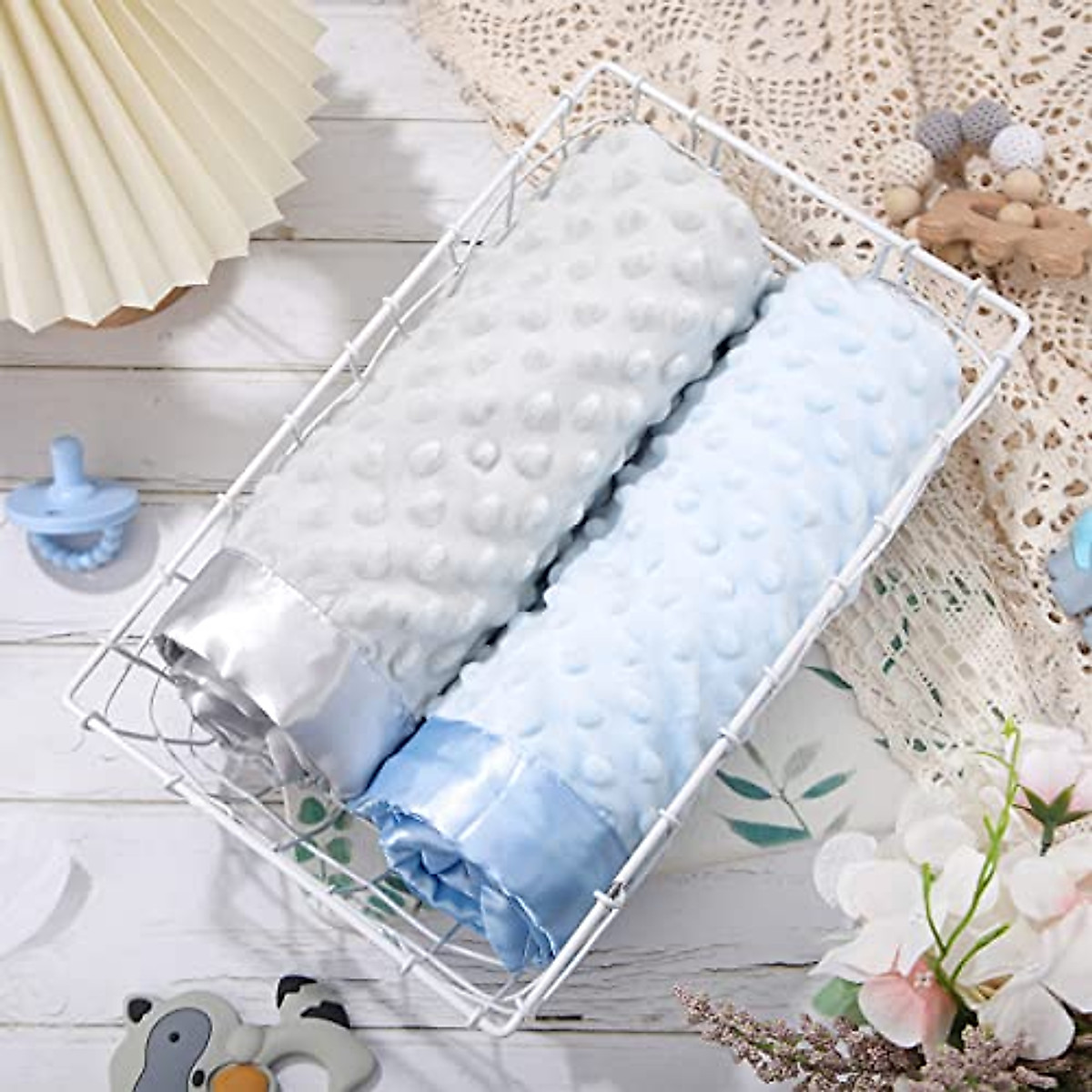 3 Pieces Baby Blankets for Girls and Boys Soft Dot Blankets with Silky Satin Backing, Double Layer Gender Baby Receiving Blanket for Newborn, Toddler, Infant Gifts, 30 x 40 Inch