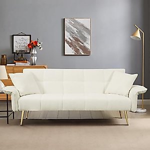 Ochangqi 71'' Futon Couch Bed, Convertible Double Sofa Bed,Modern Loveseat Sleeper, 3 Seater,2 Pillow, Convertible Folding Love Seat Daybed for Small Spaces, Office, Bedroom,Apartment (Beige)