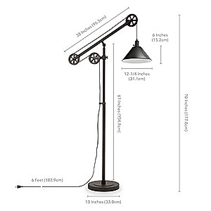 Henn&Hart Pulley System Floor Lamp with Metal Shade in Blackened Bronze/Blackened Bronze, Floor Lamp for Home Office, Bedroom, Living Room