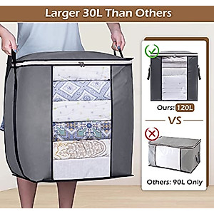 SLEEPING LAMB 120L Extra Large Blanket Storage Bags Breathable Clothes Storage Containers for King Comforter Bedding Pillow Sheet, Reinforced Handles, Grey