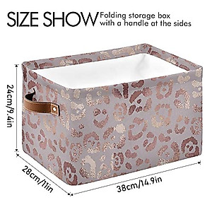 Mazeann Rose Gold Leopard Print Storage Basket Bin Collapsible Foldable for Clothes Toys Storage Cabinets Waterproof Storage Box 15 x 11 x 9.5 inches, 1PC
