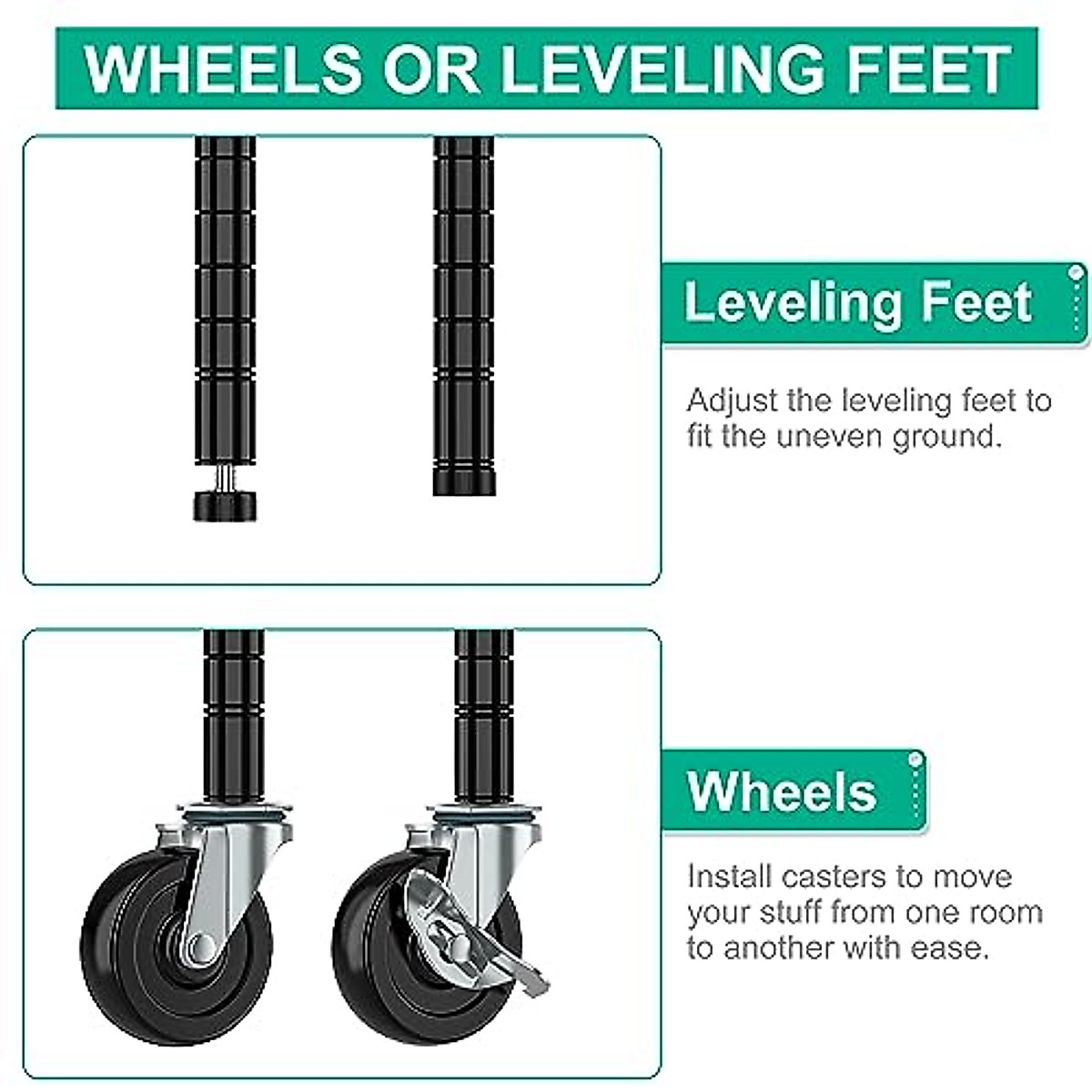 Folews 5-Tier Wire Shelving Unit with Wheels, Heavy Duty Storage Shelves Metal Shelf Storage Rack Organizer Wire Shelf Rack for Kitchen Garage