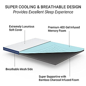 Kingfun 3 Inch Gel Memory Foam Mattress Topper Queen, 2-Layer Ventilated Cooling Mattress Topper for Back Pain, Bamboo Charcoal Reversible Mattress Pad with Washable & Breathable Cover, Queen