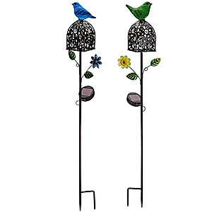 Solar Garden/Patio Lamps, Garden Decor, Bright LEDs, Beautiful Painted Metal Artwork, Solar Powered Rechargeable Battery, Solar Lamp Lights for Walkway Path, Lawn, Patio, Garden (Blue & Green)