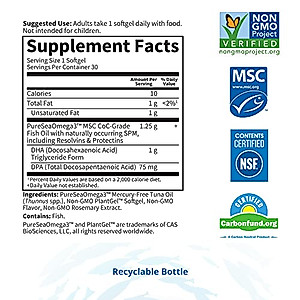 Garden of Life Dr. Formulated Once Daily 1000mg DHA Fish Oil + DPA in Triglyceride Form Softgels, Single Source Omega 3 Supplement for Ultimate Eye, Brain & Heart Health, Lemon, 30 Count