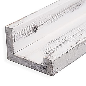 Rustic State Ted Picture Ledge - Set of 3 Floating Wall Mount Wood Shelves - Narrow Long Photo Frame Display for Living Room, Office, Kitchen, Bedroom, Bathroom Décor - Burnt White