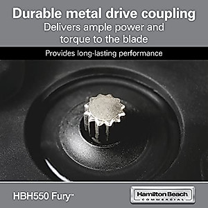 Hamilton Beach Commercial HBH550 The Fury Blender, 3 hp, 2 Speeds, Pulse, 64 oz./1.8 L Cutter Assembly Polycarbonate Container, 18.04" Height, 8.89" Width, 8.07" Length, Black