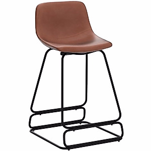 Counter Stools Industrial Faux Leather Bar Stools Set of 2,Urban Armless Dining Chairs with Metal Legs Modern Counter Height Barstools for High Desk Home Office Restaurants,24"