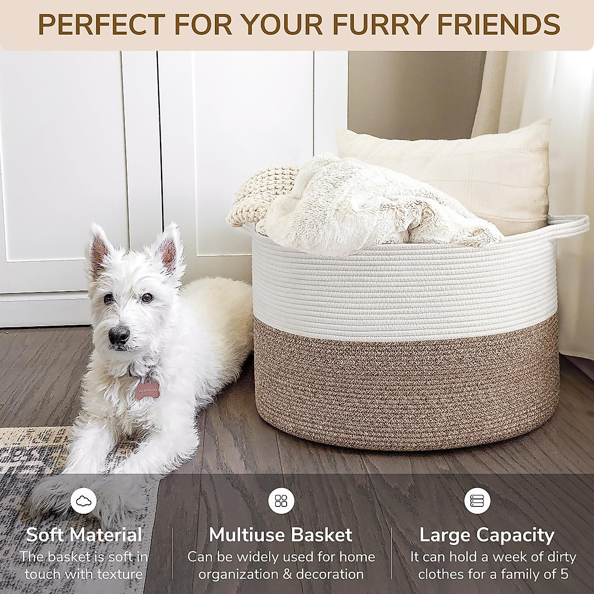 INDRESSME XXXLarge Cotton Rope Basket Woven Baby Basket set of 2