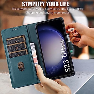 iWEOCO Samsung S23 Ultra Case Wallet Flip Genuine Leather with Anti-Theft RFID Blocking Stand Strong Magnetic Clasp Closure Cash Card Slots Protective Samsung S23 Ultra Case (S23 Ultra, Emerald Green)