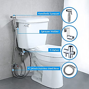 Bidet Sprayer for Toilet,Stainless Steel Handheld Bidet Shattaf Toilet Spray,Baby Cloth Diaper Sprayer Kit, Bathroom Toilet Bidet Attachment Set for Bathing Pets Feminine Hygiene