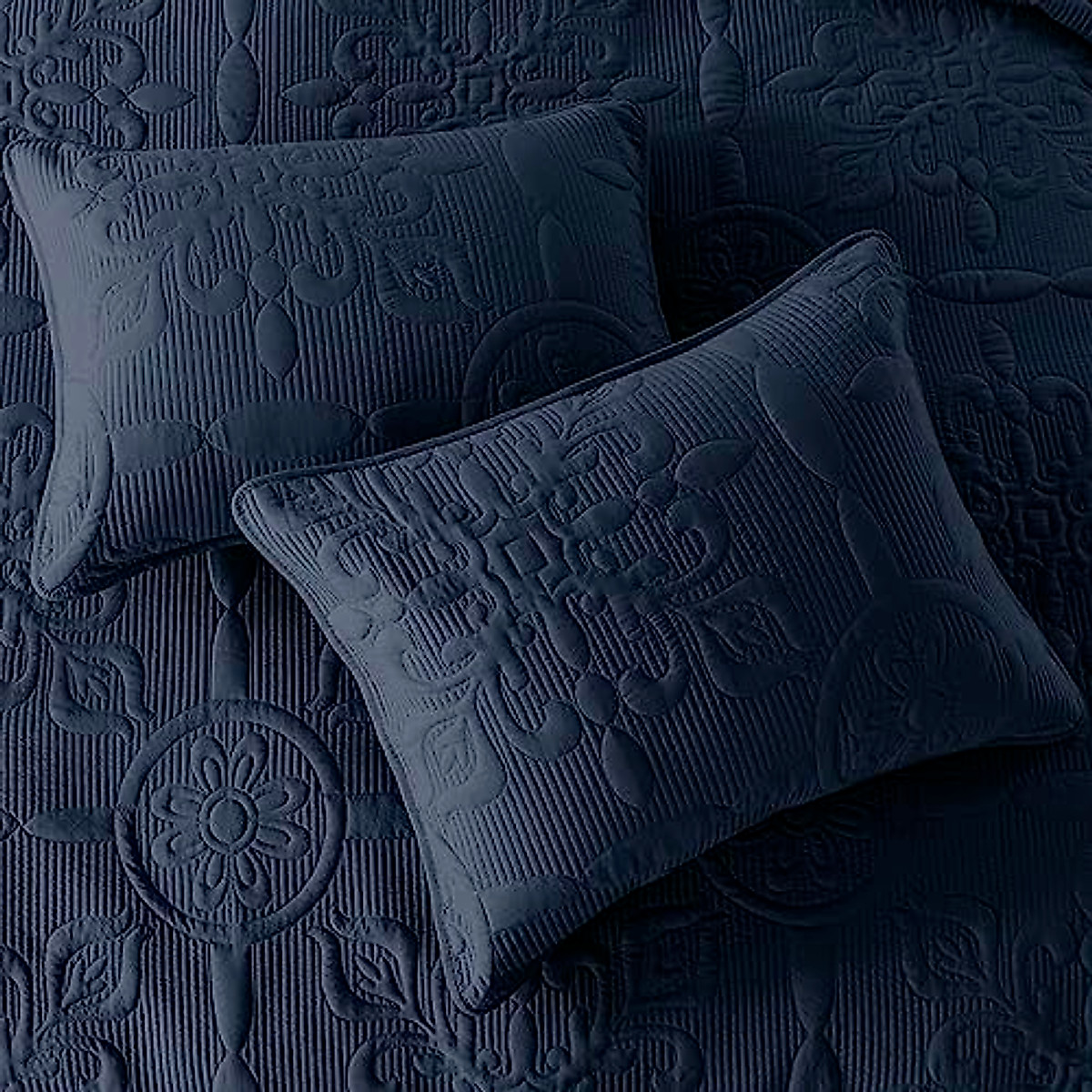 Boho Quilt California Cal King Size Bedding Sets with Pillow Shams, Damask Oversized Lightweight Soft Bedspread Coverlet, Navy Blue Quilted Blanket Thin Comforter Bed Cover, 3 Pieces, 118x106 inches