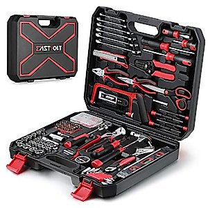 Eastvolt 218-Piece Household Tool Kit, Auto Repair Tool Set, Tool Kits for Homeowner, Plier, Screwdriver Set, Socket Kit and Toolbox Storage Case,Black + Red
