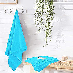 GLAMBURG Premium Cotton 4 Pack Bath Towel Set - 100% Pure Cotton - 4 Bath Towels 27x54 - Ideal for Everyday use - Ultra Soft & Highly Absorbent - Turquoise Blue