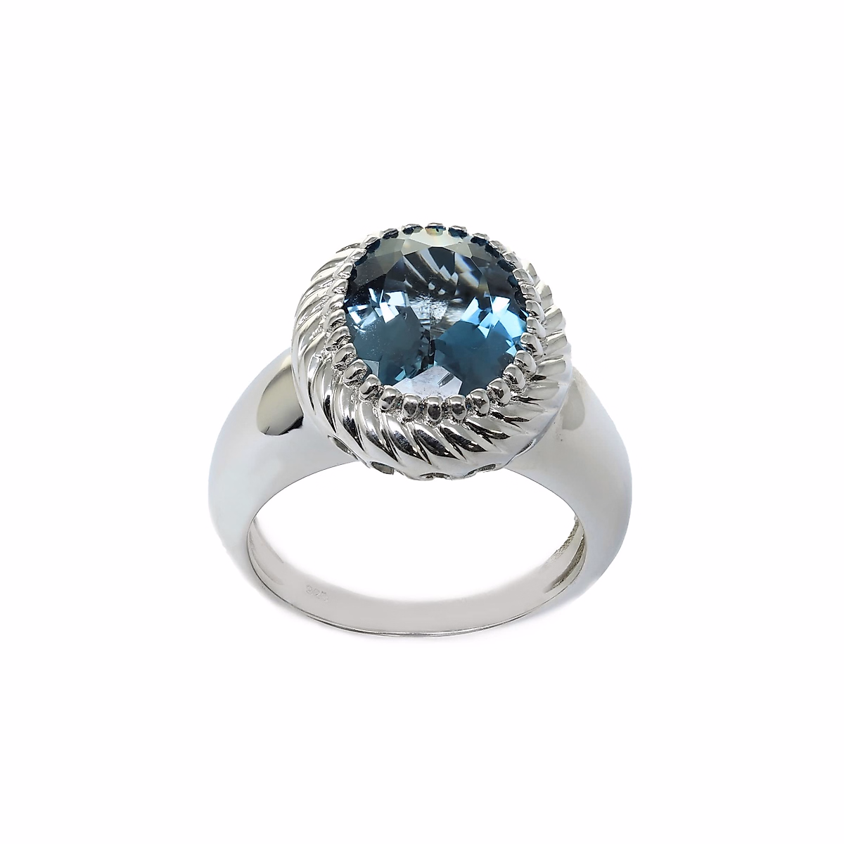KOKAV 925 Sterling Silver Genuine London Blue Topaz 5-5/8 Ct Oval Statement Ring Size 7