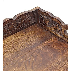 Hand Carved Wooden Serving Tray - Decorative Breakfast Tray with Handles - Rustic Wooden Food Tray with Intricate Detail - Unique Furnishing Accent - Natural Finish - 17 x 13 x 2.5 Inch - COTTON CRAFT