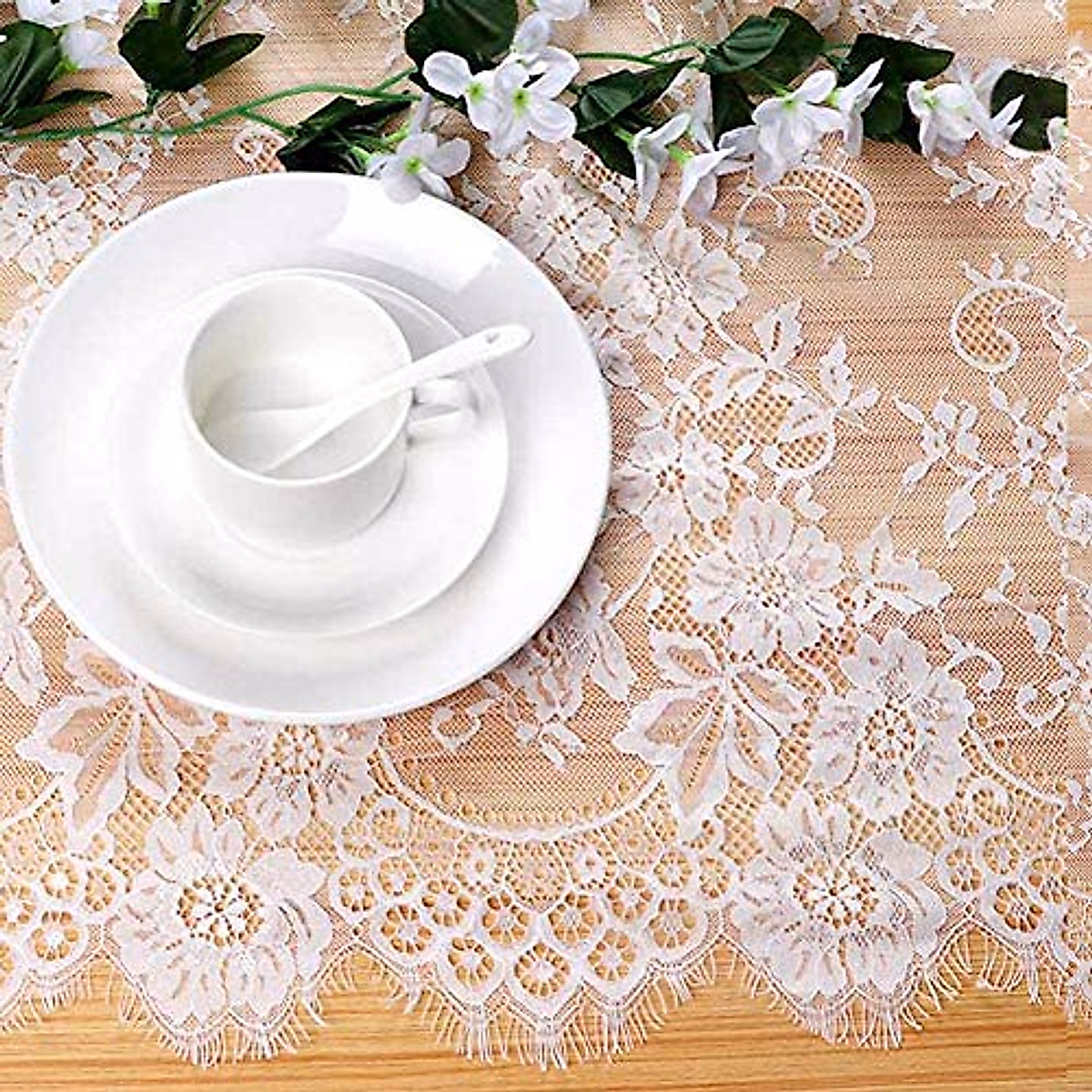 B-COOL 2 Pieces Lace Tablecloth 60 x 120 Inch Wedding Rectangle Overlay for Tables Rustic Vintage White Table Cover