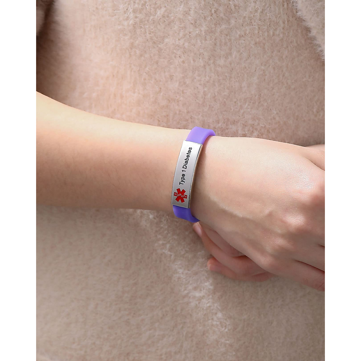 JF.JEWELRY Personalized Medical Alert ID Bracelet | Silicone & Stainless Steel Medical Emergency Bracelet Free Engraved,Adjustable 5.0-7.5 inches