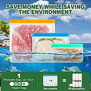 10 Pack Reusable Ziplock Bags Silicone Bags, 3 Large Food Storage Bags Gallon Freezer Bags 4 Reusable Sandwich Bags Zip Lock 3 Snack Bags, Lunch Home Kitchen Fridge Organization Meal Prep Containers