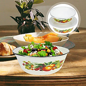 Angoily 2 Sets of Enamel Bowls with Lids Enamelware Soup Basins Vintage Salad Bowl Enamel Noodle Bowls Round Serving Bowl Vegetable Fruit Containers