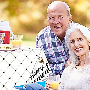 gisgfim Retirement Party Decorations Set of 3 White and Gold Happy Retirement Tablecloth for Retirement Party Supplies Table Cover Table Decorations