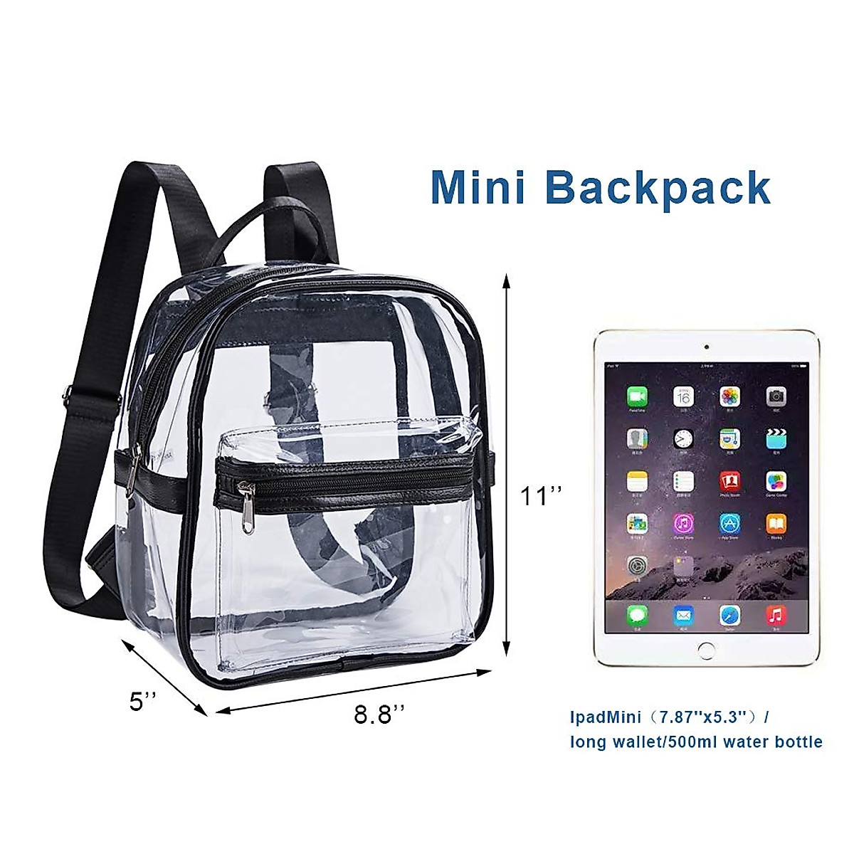 Mini Clear Backpack,Stadium Approved Clear Backpack with Front Accessory Pocket, Heavy Duty See Through Backpack for Festivals, Concerts,Sporting Events