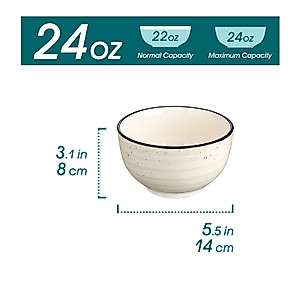 vancasso Bonbon 24oz Stoneware Cereal Bowls 5.5 Inch Microwave & Dishwasher Safe Lead-free Soup Bowls Beige Bowls Set of 6 Kitchen Bowl for Pasta Oatmeal Salad Dessert
