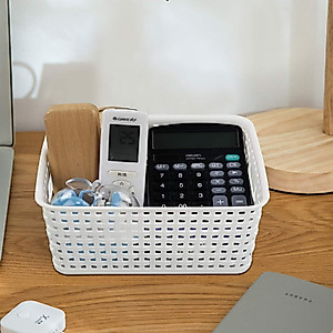 Neadas Plastic Weave Storage Basket, Plastic Shelf Basket Bin, 6 Packs