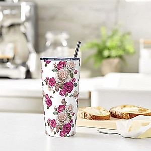 Yaxongx 20oz Tumbler Radiant Flower Roses Double Wall Vacuum Insulated Coffee Mug with Lid and Metal Straw Brush Reusable Stainless Steel Water Bottle Travel Cup Gifts for Car Ice Drinks Hot Beverage