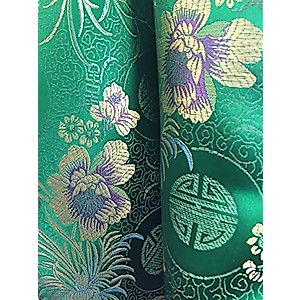 Kate Green Floral Brocade Chinese Satin Fabric by The Yard - 10037