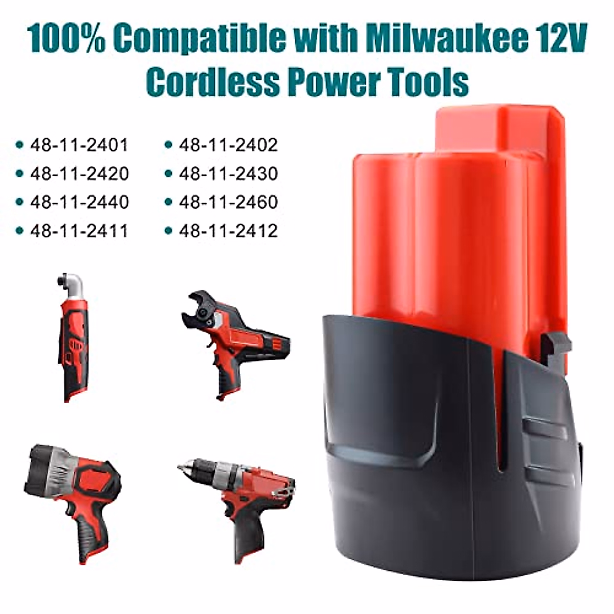 2Packs 3.0Ah 12 Volt 48-11-2430 Replacement Battery Compatible with Milwaukee 12V Battery Lithium 48-11-2430 48-11-2420 48-11-2425 48-11-2401 48-11-2402 48-11-2440 48-11-2460 Cordless Power(Orange)